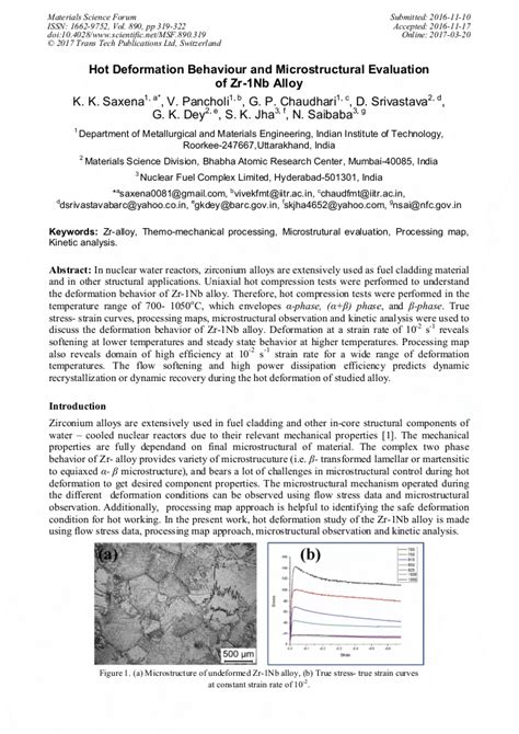 Hot Deformation Behaviour And Microstructural Evaluation Of Zr 1nb Alloy Scientificnet