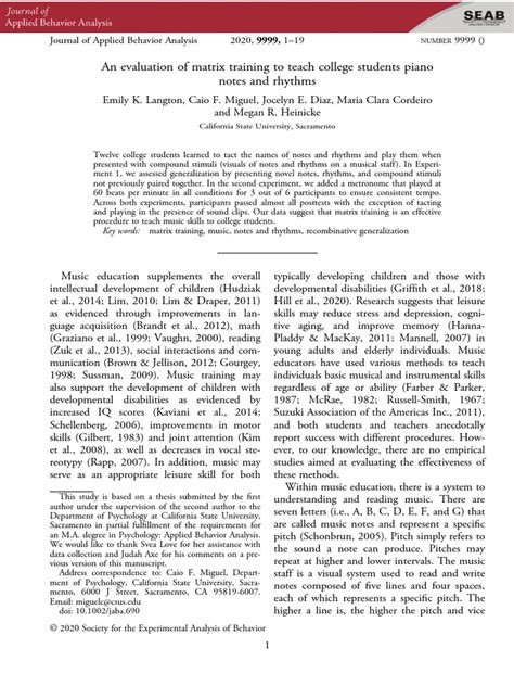 Langton Et Al 2020 Journal Of Applied Behavior Analysis Pdf Tempo Experiment