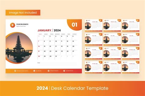 비즈니스를 위한 벡터 책상 달력 2024 템플릿 디자인 프리미엄 벡터