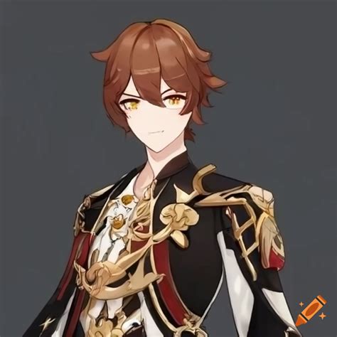 Genshin Impact Male Character Reference Sheet With Short Brown Hair And