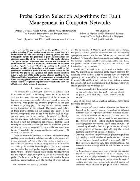 pdf probe station selection algorithms for fault management in