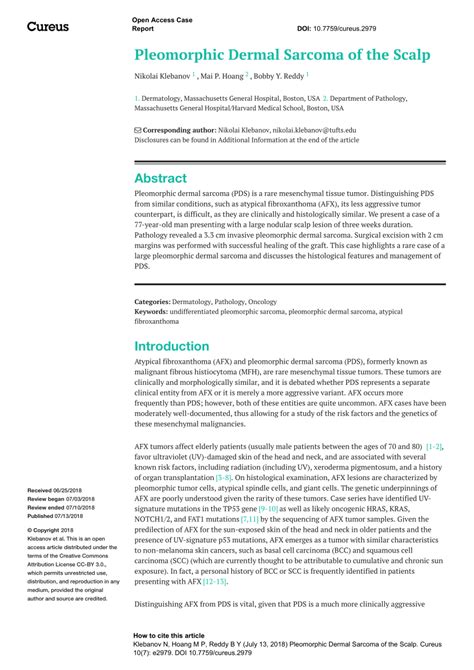 Pdf Pleomorphic Dermal Sarcoma Of The Scalp