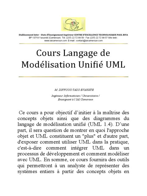 Cours Uml 1 4 Pdf Langage De Modélisation Unifié Classe Informatique