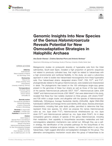 Pdf Genomic Insights Into New Species Of The Genus Halomicroarcula