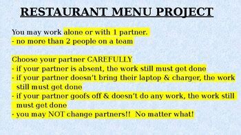 Restaurant Menu Project By Teachers Need Love TPT
