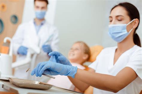 Nursing Work And Prepare Of Instruments For Patient Examination Stock