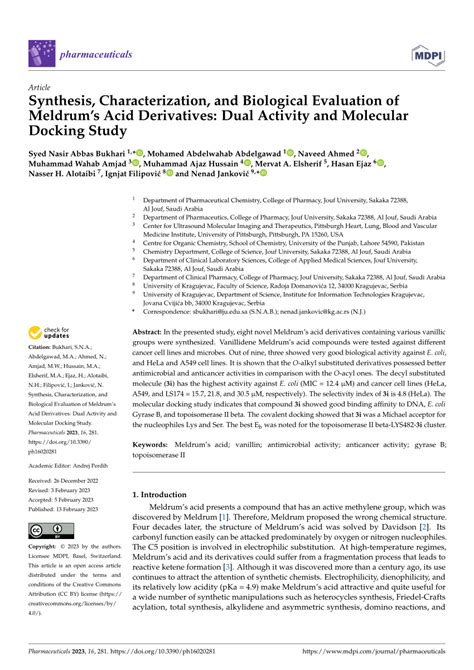 Pdf Synthesis Characterization And Biological Evaluation Of Meldrums Acid Derivatives Dual