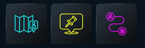 위치 마커 경로 및 푸시 핀으로 라인 접힌 맵을 설정합니다 검은 색 사각형 버튼 벡터 거리에 대한 스톡 벡터 아트 및 기타 이미지 거리 검색 검은색 Istock