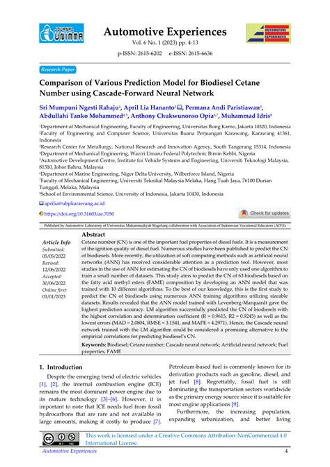 Pdf Comparison Of Various Prediction Model For Biodiesel Cetane
