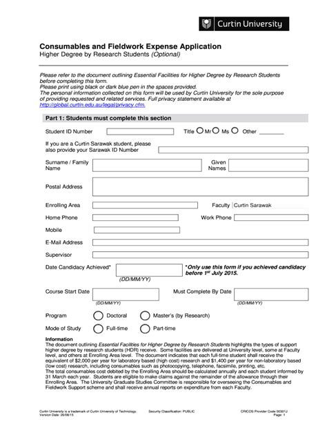 Fillable Online Consumables And Fieldwork Expense Application Fax Email