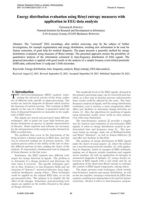 Pdf Energy Distribution Evaluation Using Renyi Entropy Measures With