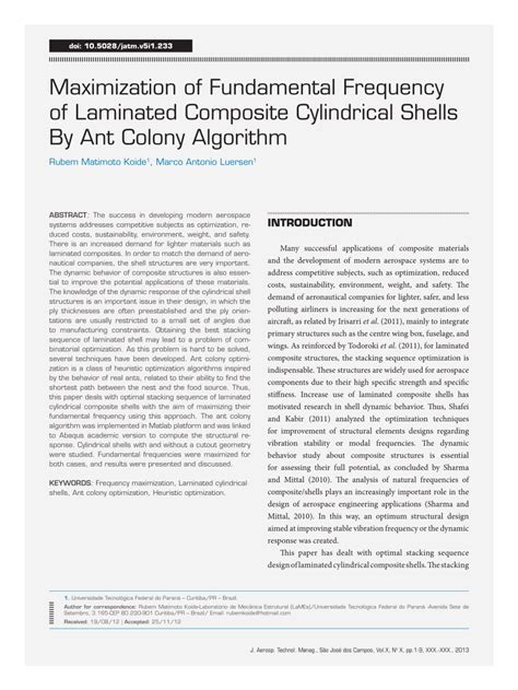 Pdf Maximization Of Fundamental Frequency Of Laminated Composite Cylindrical Shells By Ant