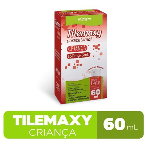 Analgésico E Antitérmico Tilemaxy Criança 160mg 5ml Sabor Frutas 60ml Copo Dosador Drogaria