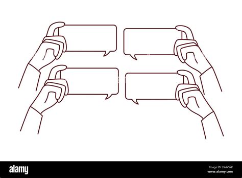 diverse people hands holding mockup message bubbles with comments