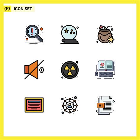 Universal Icon Symbols Group Of 9 Modern Filledline Flat Colors Of Radioactive Volume Scary