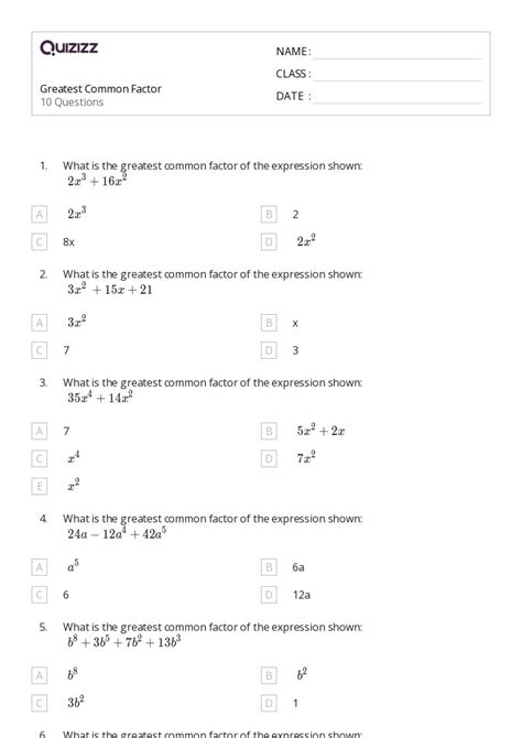 50 Greatest Common Factor Worksheets For 8th Class On Quizizz Worksheets Library