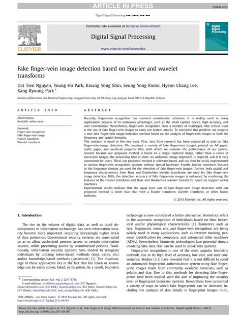 Pdf Fake Finger Vein Image Detection Based On Fourier And Wavelet Transforms Dokumentips