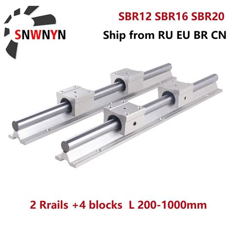 2pcs Linear Guide Rail Sbr12 16 20 200 300 500 600 800 1000mm 4 Sbr12uu Sbr16uu 