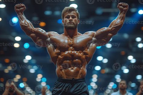 Ai Generated A Bodybuilder On A Competition Stage Striking A Classic
