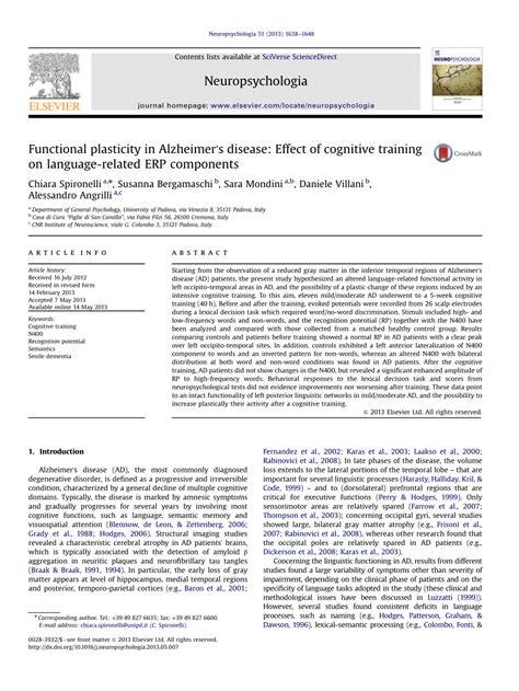 Pdf Functional Plasticity In Alzheimers Disease Effect Of Cognitive Training On Language