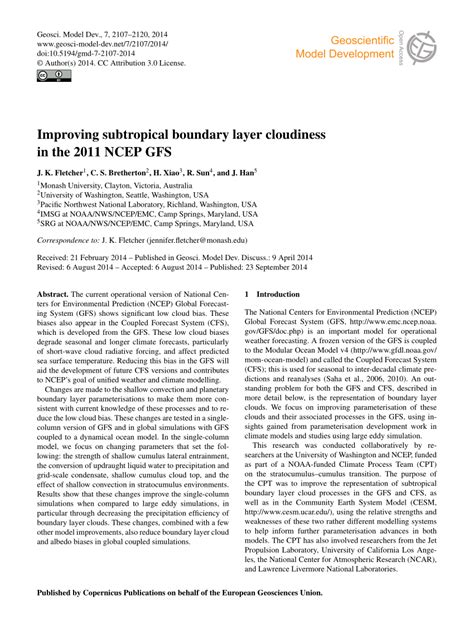 Pdf Improving Subtropical Boundary Layer Cloudiness In The 2011 Ncep Gfs
