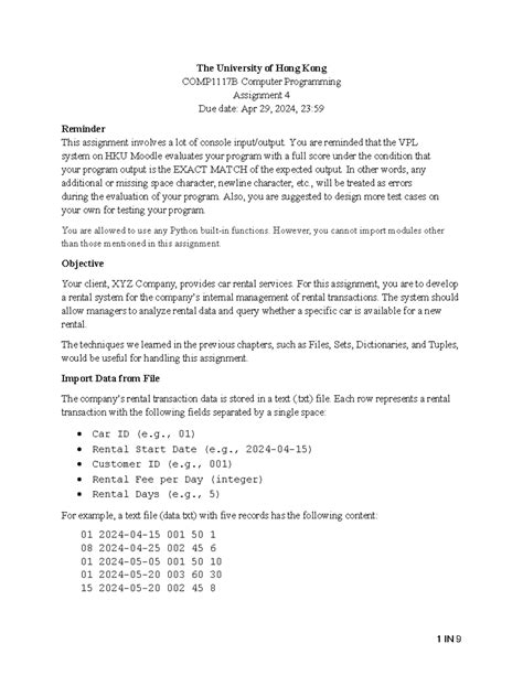 Assignment Comp The University Of Hong Kong Comp1117b Computer