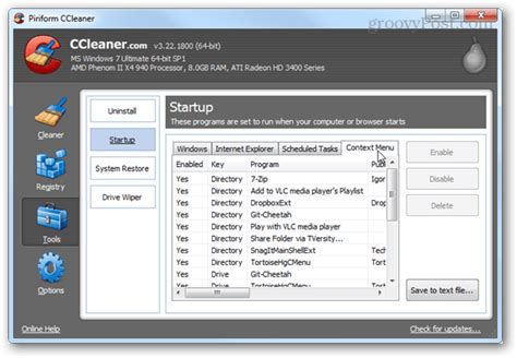 Remove Windows Context Menu Items With CCleaner