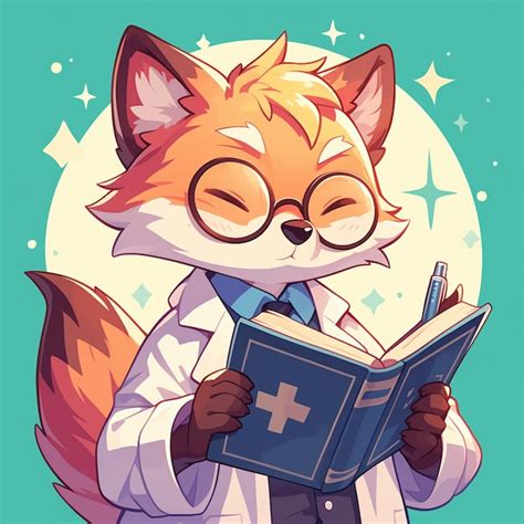 Premium Vector A Cunning Fox Doctor Cartoon Style