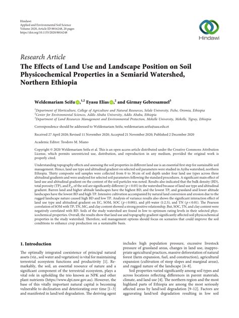 (PDF) The Effects of Land Use and Landscape Position on Soil Physicochemical Properties in a ...