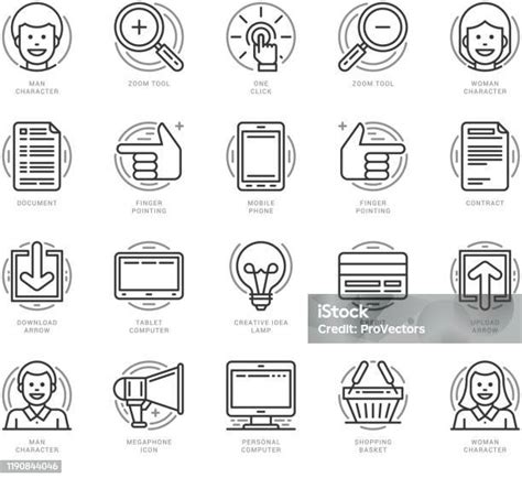플랫 선 아이콘 설정 최신 유행 현대 얇은 선형 스트로크 벡터 아이콘 경영자에 대한 스톡 벡터 아트 및 기타 이미지 경영자