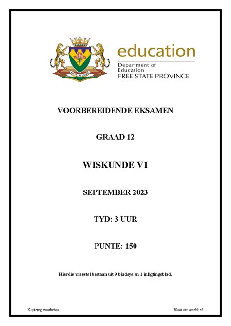 Gr 12 Mathematics P1 Prep Sept 2023 Qp Afr Voorbereidende Eksamen