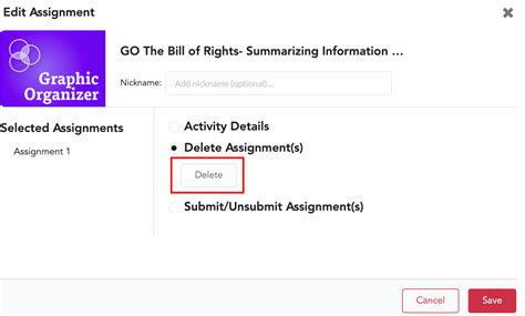 how to delete an assignment