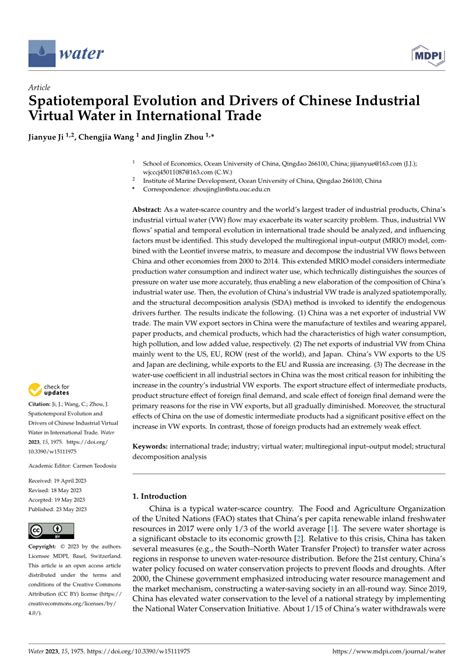 Pdf Spatiotemporal Evolution And Drivers Of Chinese Industrial Virtual Water In International