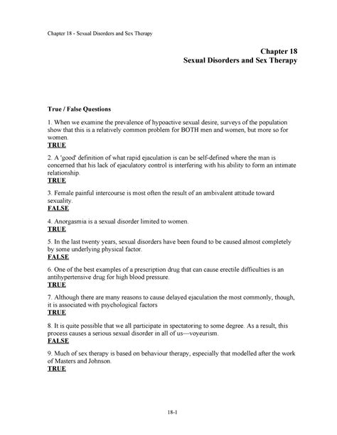 Psy 2076 Test Bank Chapter 18 Sexual Disorders And Sex Therapy True