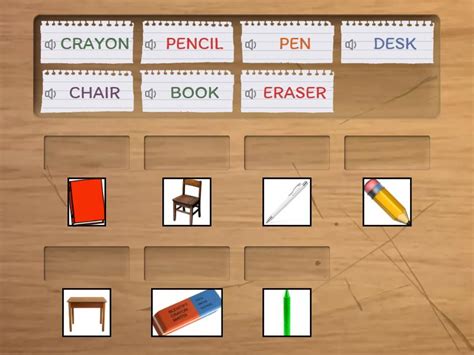 School Objects 2nd Grade Match Up