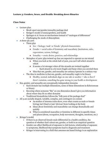 Lecture Discussion Section Genders Sexes And Health Lecture Genders Sexes And