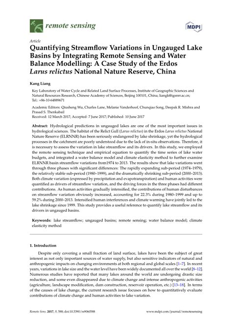 Pdf Quantifying Streamflow Variations In Ungauged Lake Basins By Integrating Remote Sensing