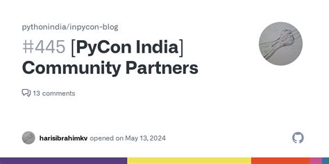 Pycon India Community Partners · Issue 445 · Pythonindiainpycon Blog · Github