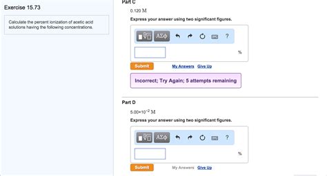 Solved Exercise 15 73 Calculate The Percent Ionization Of Chegg Com