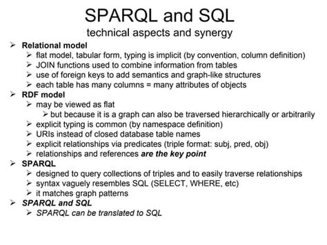 sparql and sql technical aspects and synergy ppt
