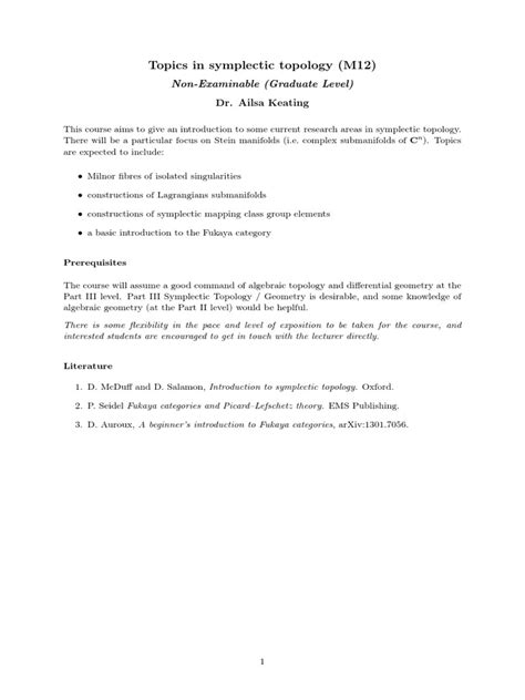 Topics In Symplectic Topology Pdf