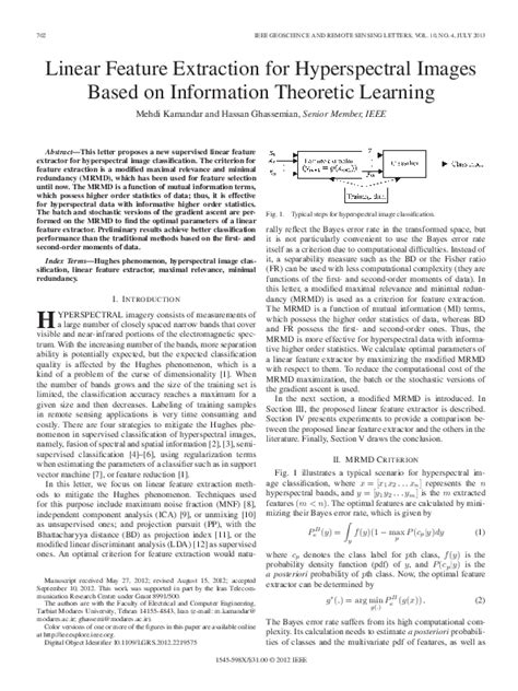 (PDF) Linear Feature Extraction for Hyperspectral Images Based on Information Theoretic Learning ...