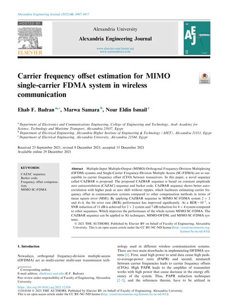 pdf carrier frequency offset estimation for mimo single carrier fdma