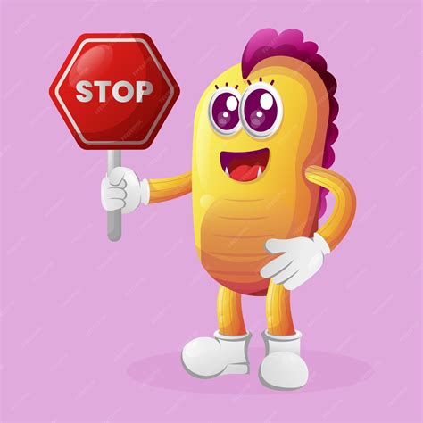 Premium Vector Cute Yellow Monster Holding Stop Sign Street Sign Road
