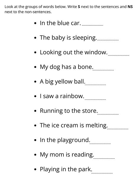 Sentence And Non Sentence Worksheet For Grade 1 Made By Teachers
