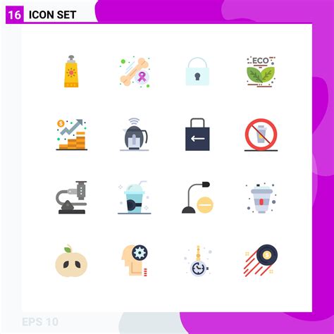 16 Thematic Vector Flat Colors And Editable Symbols Of Business Green Lock Energy Leaf Editable