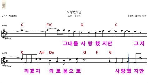 김광석 사랑했지만 Key C Youtube