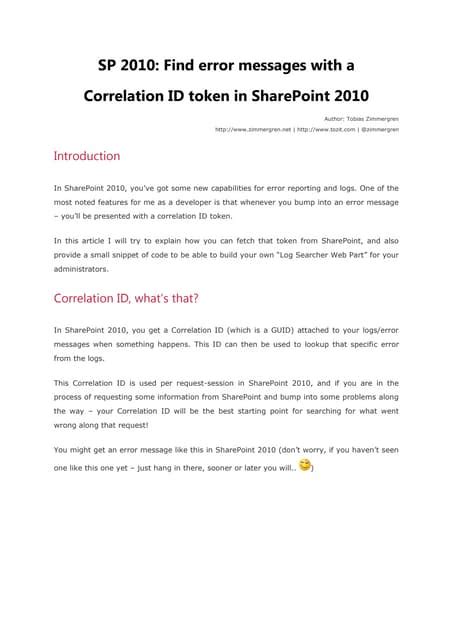 Correlation Id Token In Share Point 2010 Pdf