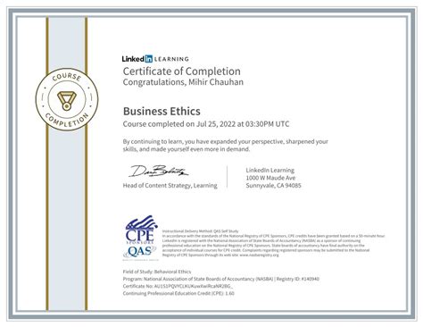 ‏just Finished The Course “business Ethics” By Bob Mcgannon‏ ‏mihir