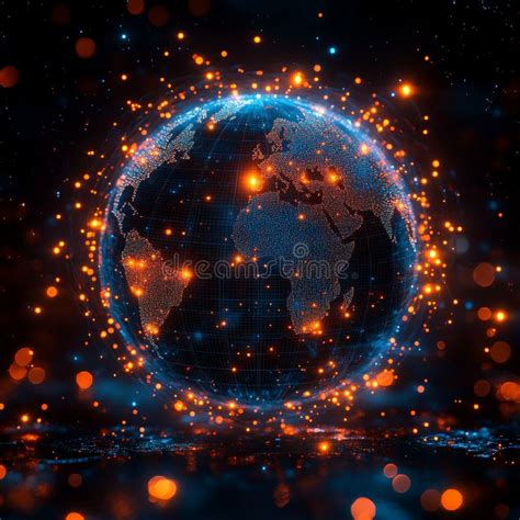 Global Digital Network With Lights Connecting Continents Stock